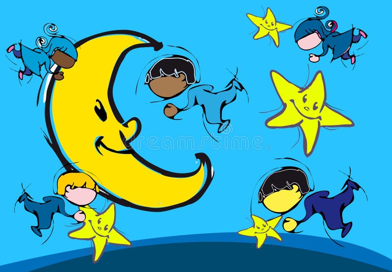 Sky,Moon, Stars, Cartoon for Baby Children-Diversity Stock Illustration ...