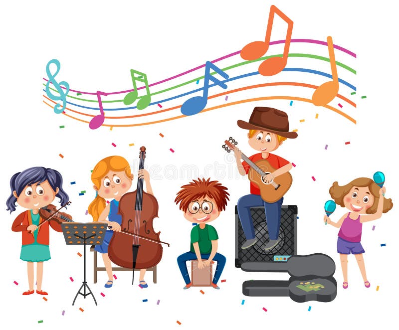 Children Playing Musical Instrument Stock Vector - Illustration of clip ...