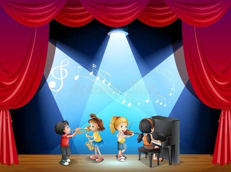 Children Playing Musical Instrument on Stage Stock Vector ...
