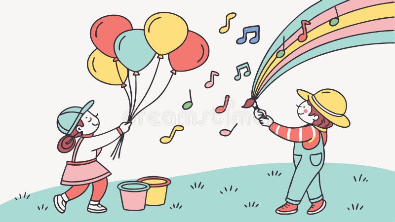 Children Playing with Musical Notes, Joyful Melody, Creative Expression ...