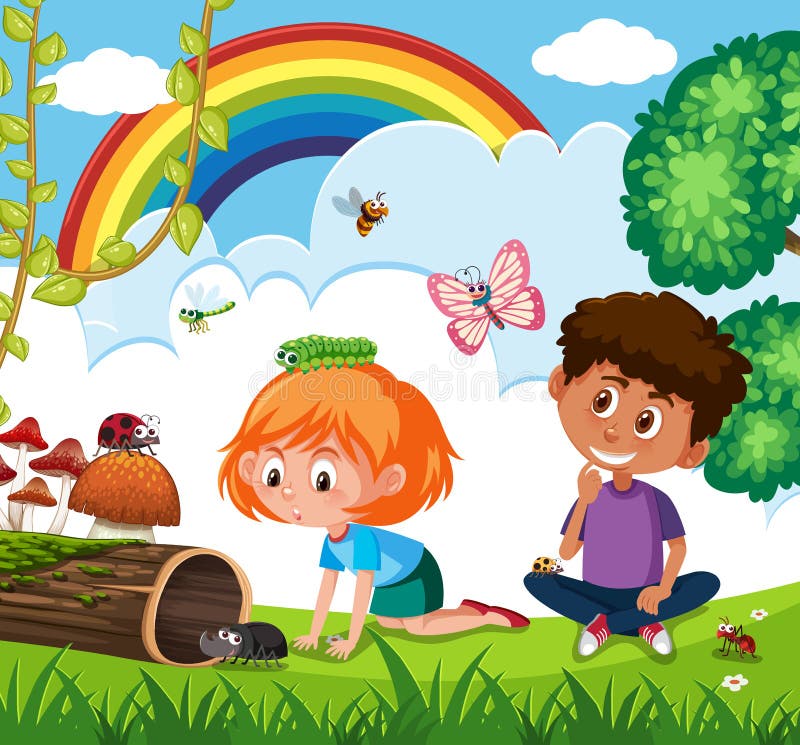 Children playing in nature stock vector. Illustration of park - 122873080