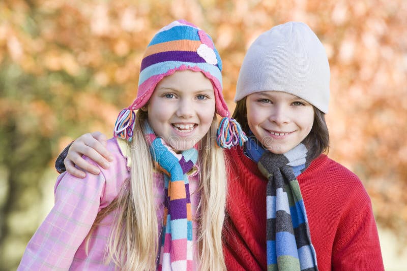 Children Playing Outdoors in Autumn Countryside Stock Photo - Image of ...