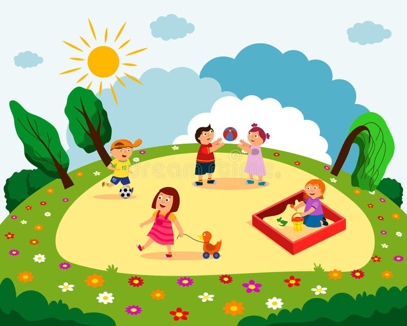 Children Playing Outside on the Playground Vector Illustration Stock ...