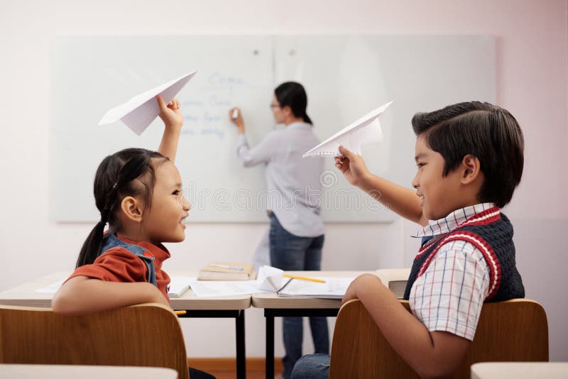 School Kids with Paper Planes in Classroom Stock Image - Image of ...