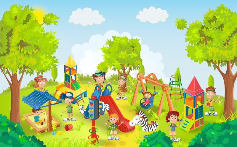 Children Playing in the Park Vector Stock Vector - Illustration of fall ...