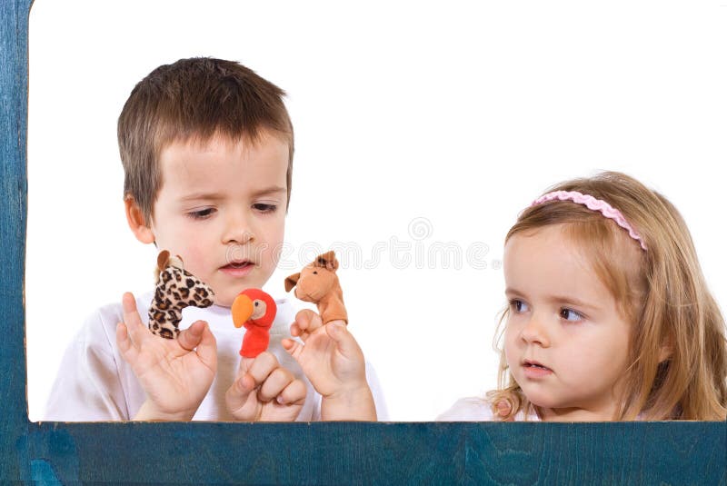 Children Playing with Puppets Stock Image - Image of eyes, finger: 7885209