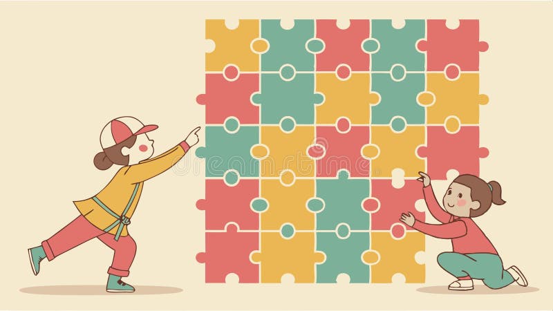 Children Playing Puzzles Education and Learning Activity Fun Vector ...