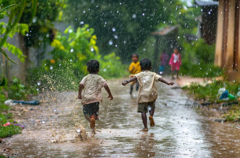Children playing in rain stock image. Image of outdoor - 311862003