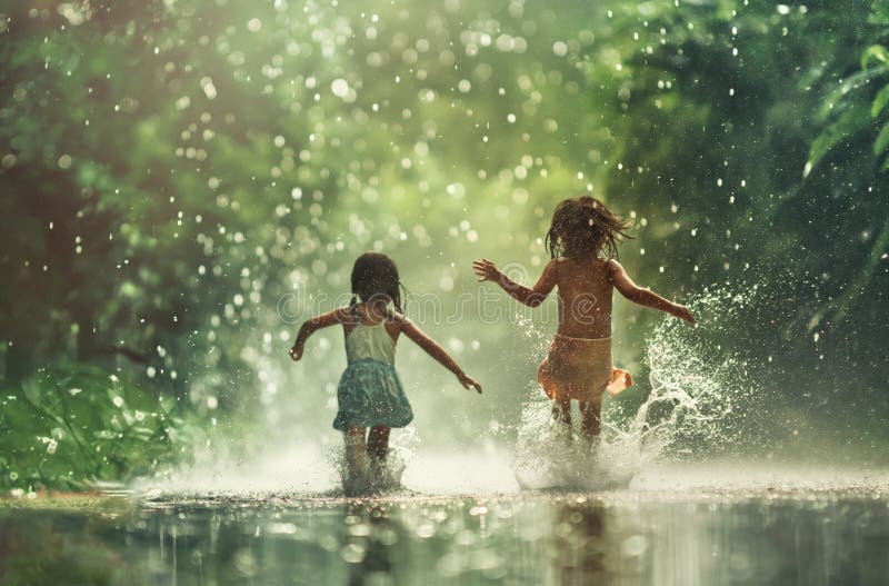 Children Playing in the Rain Stock Image - Image of leaf, botanical ...