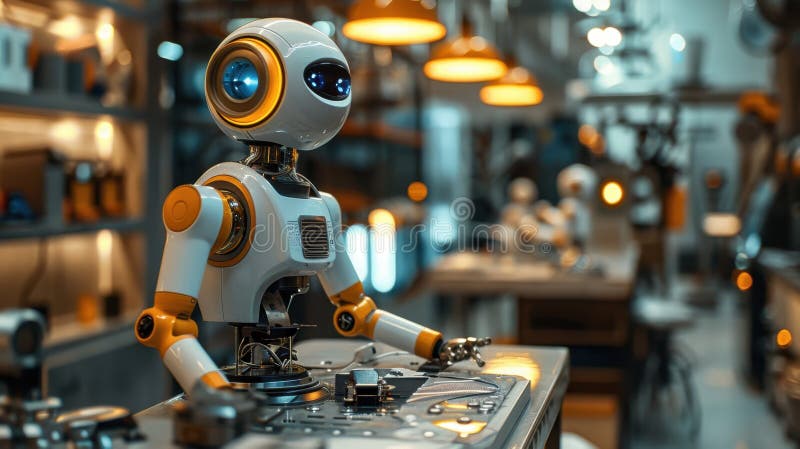 Children are Playing with a Real Robot. a Child Playing with a Robot at ...