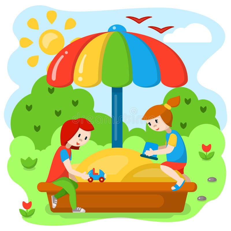 Children Playing in the Sandbox Stock Vector - Illustration of outdoor ...