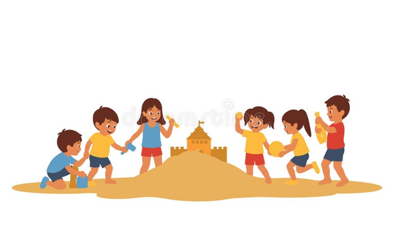 Children Playing with Sandcastle Illustration Stock Photo ...