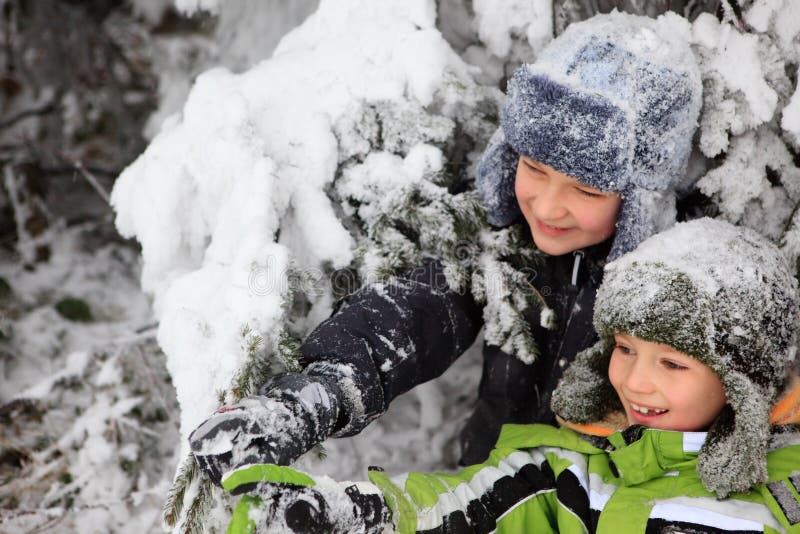 Kids playing in snow stock photo. Image of children, happy - 4122984