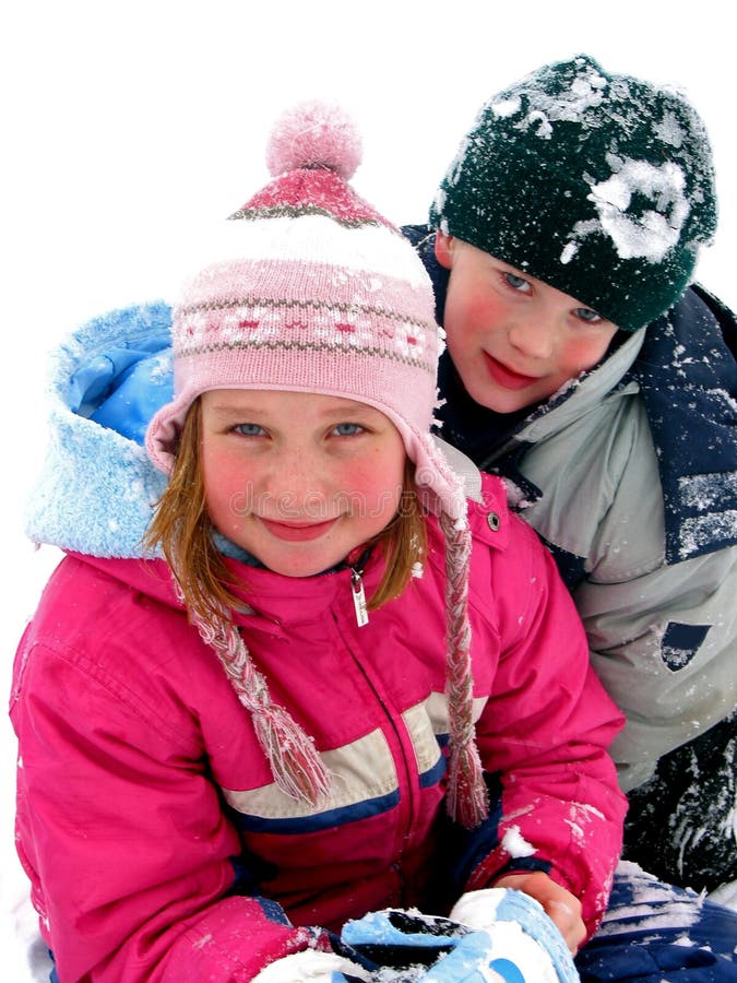 Kids Playing in the Snow stock photo. Image of contented - 1827522