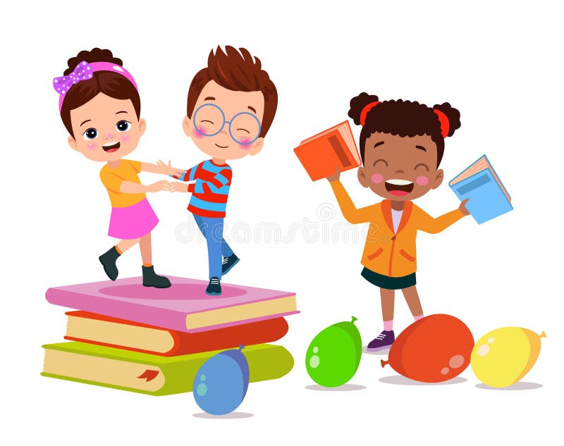 Children Playing on a Stack of Books Stock Vector - Illustration of ...