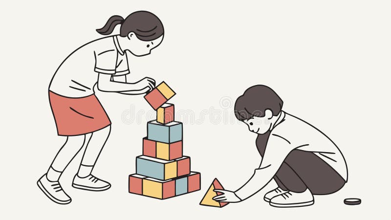 Children Playing Stacking Blocks Teamwork Activity, Vector Design Generative AI Stock Vector ...