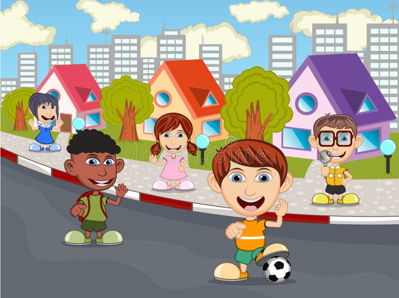 Children Playing on the Street Cartoon Stock Vector - Illustration of ... Children Playing on the Street Cartoon Stock Vector - Illustration of ...
