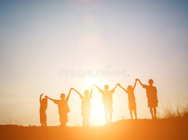 Children Playing on Summer Sunset Happy Time Stock Image - Image of ...