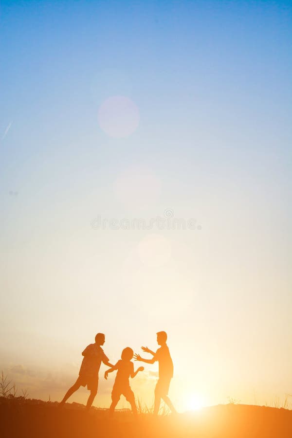 Children Playing on Summer Sunset Happy Time Stock Image - Image of ...