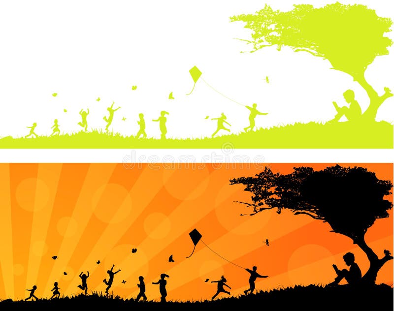 Children Playing in the Sun Header Stock Vector - Illustration of ...