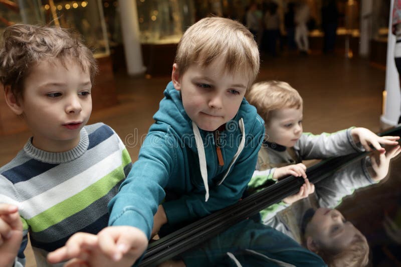 Children Playing with Touch Screen Stock Photo - Image of human ...