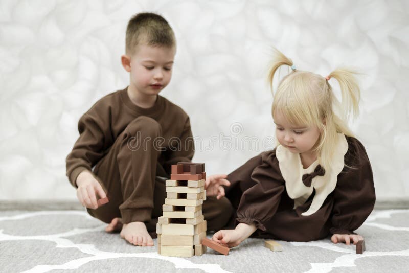 Children Playing with Toys on the Floor at Home Stock Image - Image of ...