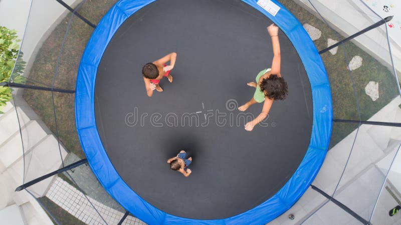 Children Playing on Trampoline Aerial View Stock Photo - Image of ...