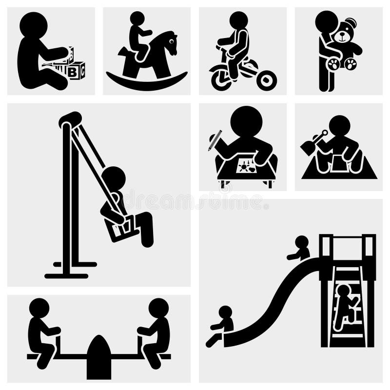 Children Playing Vector Icon Set. Stock Vector - Illustration of ...