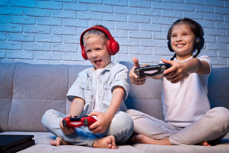Children Playing Video Game with Game Console Stock Image - Image of ...