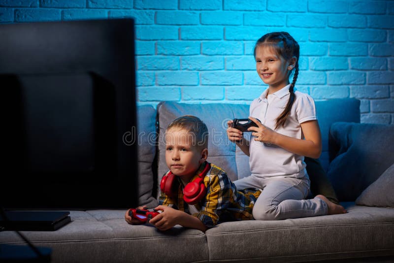 Children Playing Video Game with Game Console Stock Photo - Image of ...