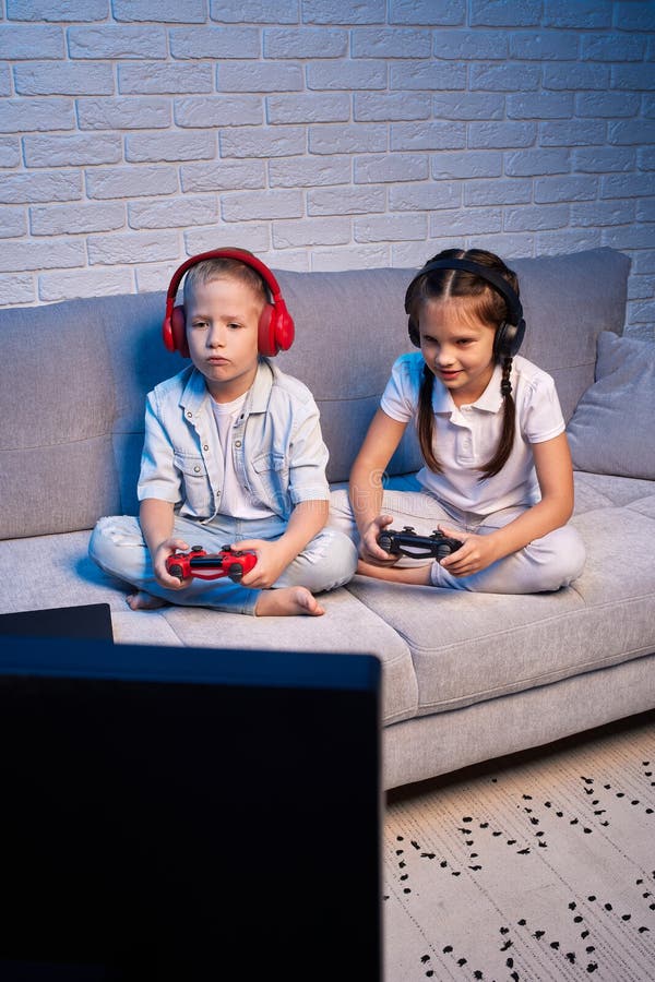 Children Playing Video Game with Game Console Stock Photo - Image of ...