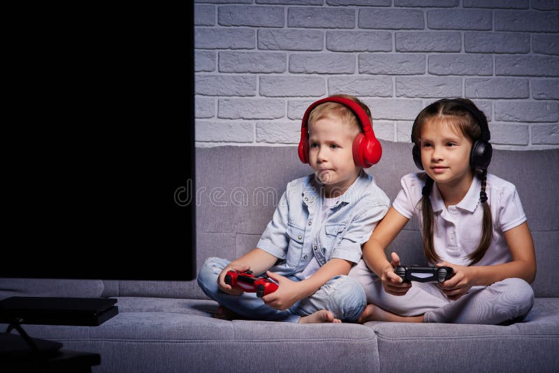 Children Playing Video Game with Game Console Stock Photo - Image of ...