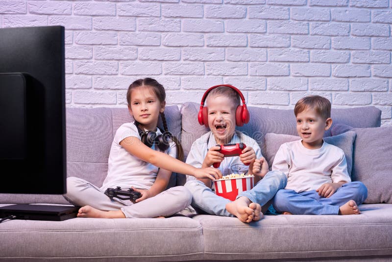 Children Playing Video Game with Game Console Stock Image - Image of ...