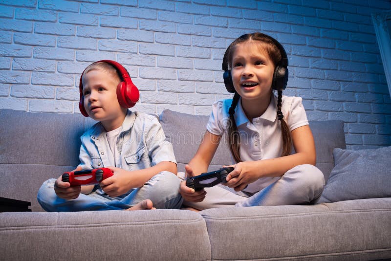 Children Playing Video Game with Game Console Stock Photo - Image of ...