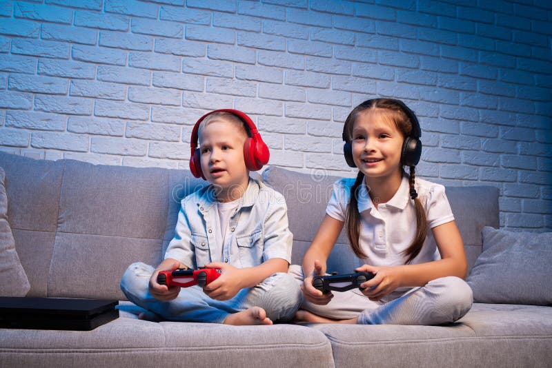 Children Playing Video Game with Game Console Stock Image - Image of ...