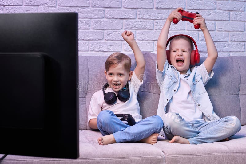 Children Playing Video Game with Game Console Stock Photo - Image of ...