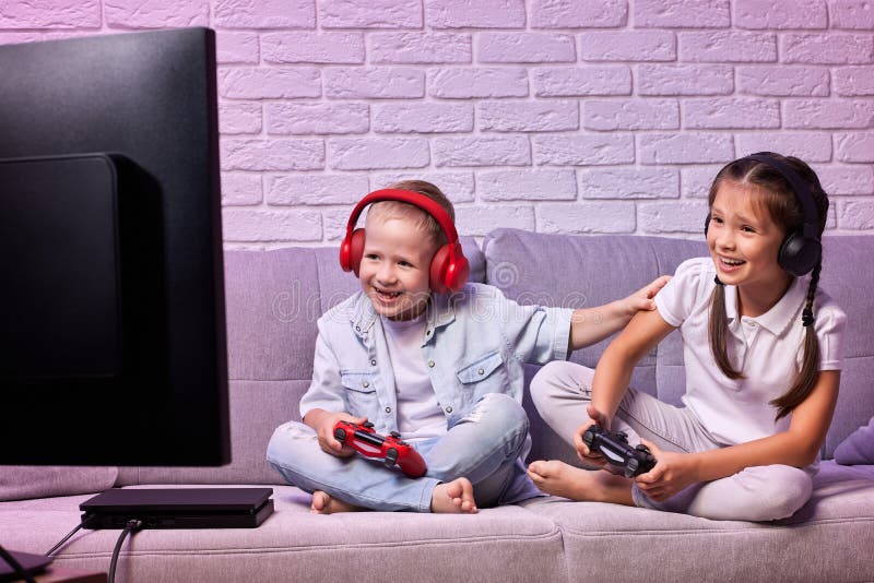 Children Playing Video Game with Game Console Stock Photo - Image of ...