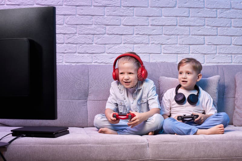 Children Playing Video Game with Game Console Stock Image - Image of ...