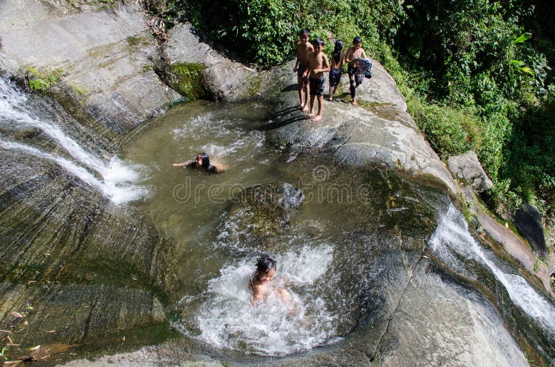 Children Playing in a Waterfall Editorial Photo - Image of wild, fields ...