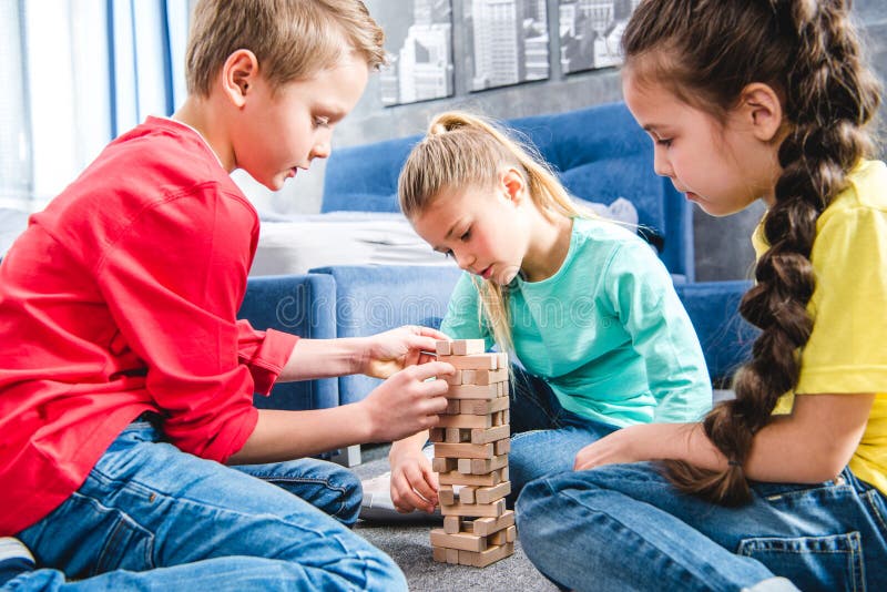 Children Playing with Wooden Blocks Stock Image - Image of tuition ...