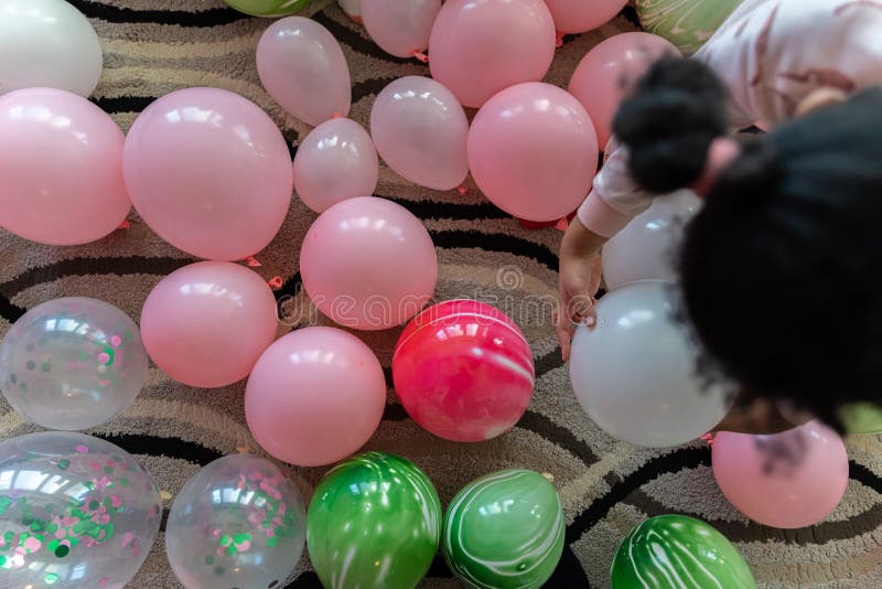Children Playingand Having Fun with Ballons at Home Stock Photo - Image ...