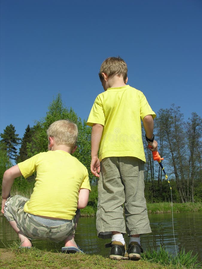Children on pond stock image. Image of tranquil, leisure - 3341735