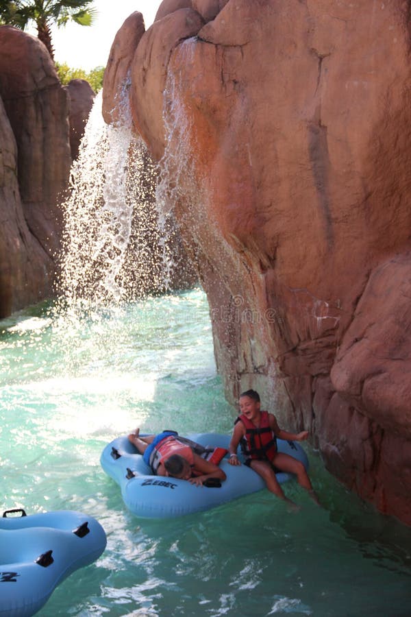 Children in the Pool with a Waterfall and Decorative Mountains. Turkey ...