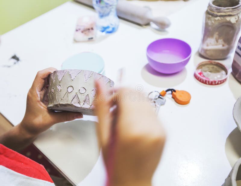 Children Pottery Workshop stock image. Image of people - 138671709