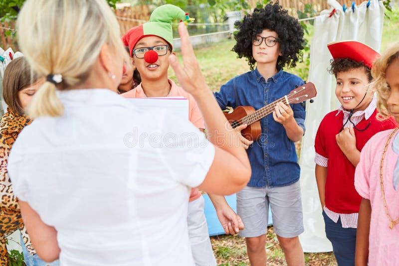 Children Practice for Performance on Talent Show at Summer Camp Stock ...