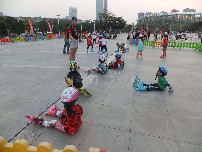 The Children Practice Roller Skating in the Square on Weekends ...