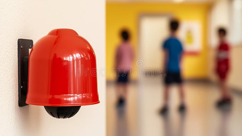 Children Practicing Fire Drill with Active Alarm Stock Illustration ...
