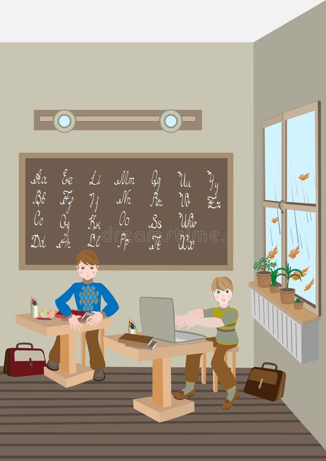 Children Prepare Lessons in School. Stock Vector - Illustration of ...