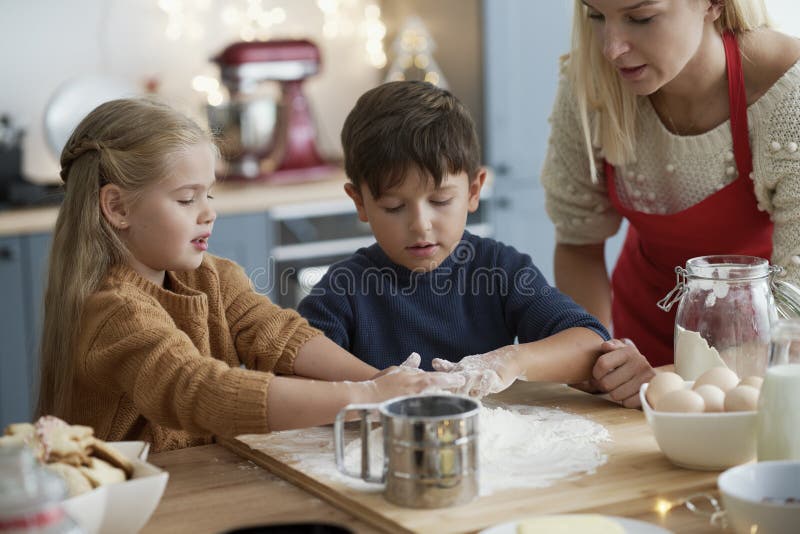 Children Preparing Pastry for Christmas Cookies Stock Photo - Image of ...