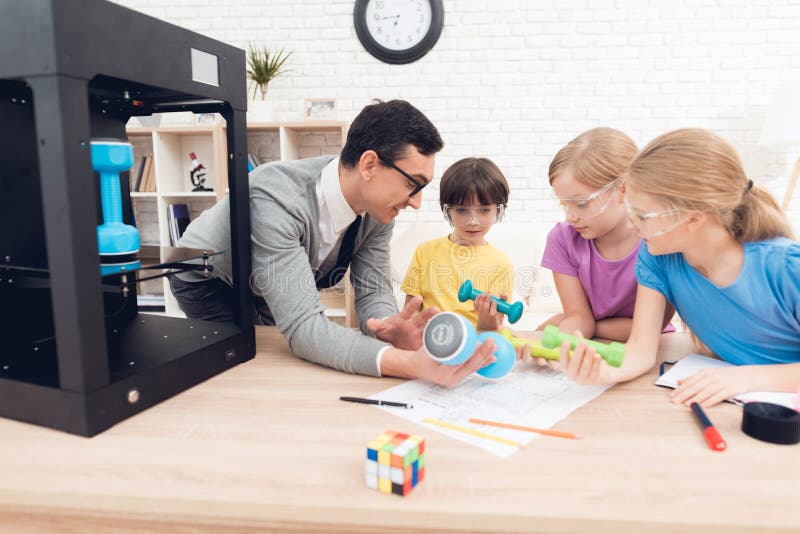 Children Print Different Items on a 3d Printer with a Teacher ...